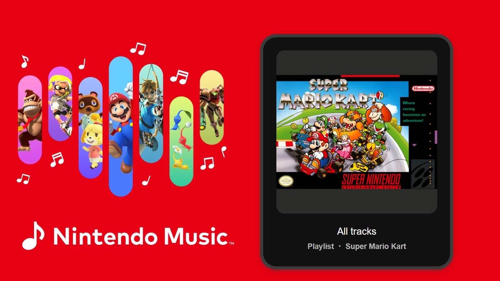 Der Soundtrack von Super Mario Kart ist bei Nintendo Music erhältlich ...