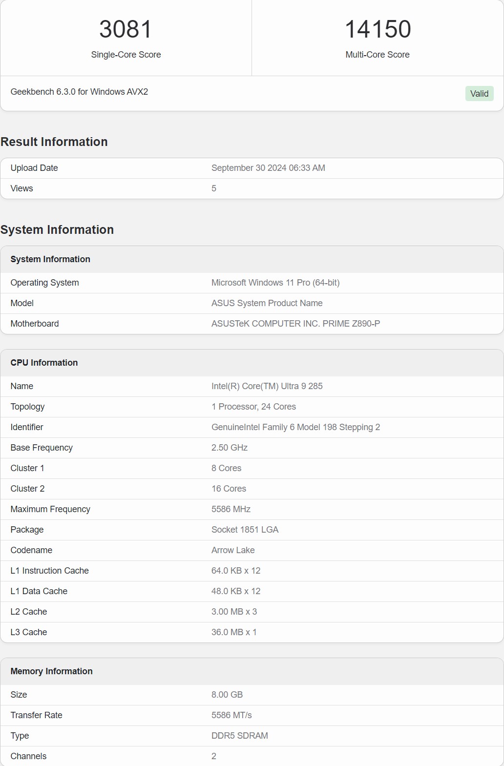 Intel Core Ultra 9 285 “Arrow Lake” specifications have appeared on ...